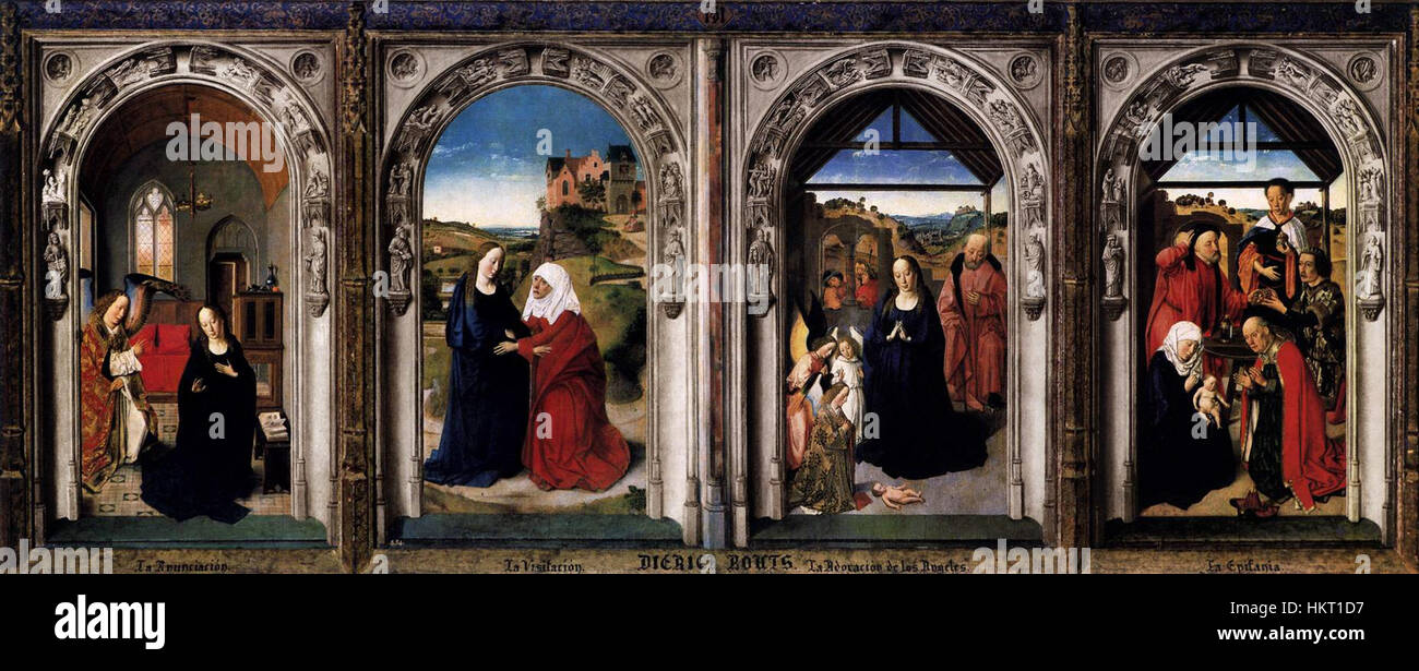 This artwork, the Triptych of the Virgin by Dieric Bouts, features a ...