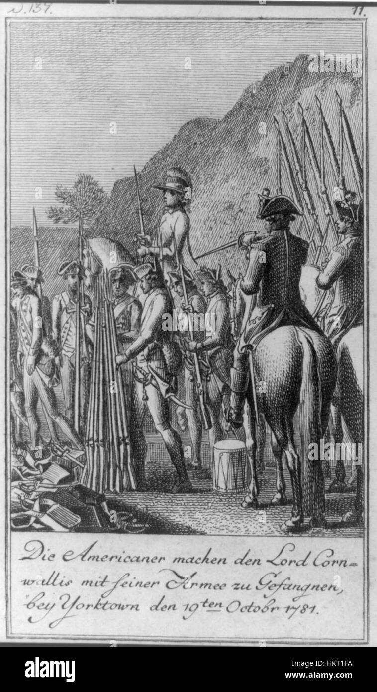 This historical artwork depicts the surrender of Lord Cornwallis at the ...