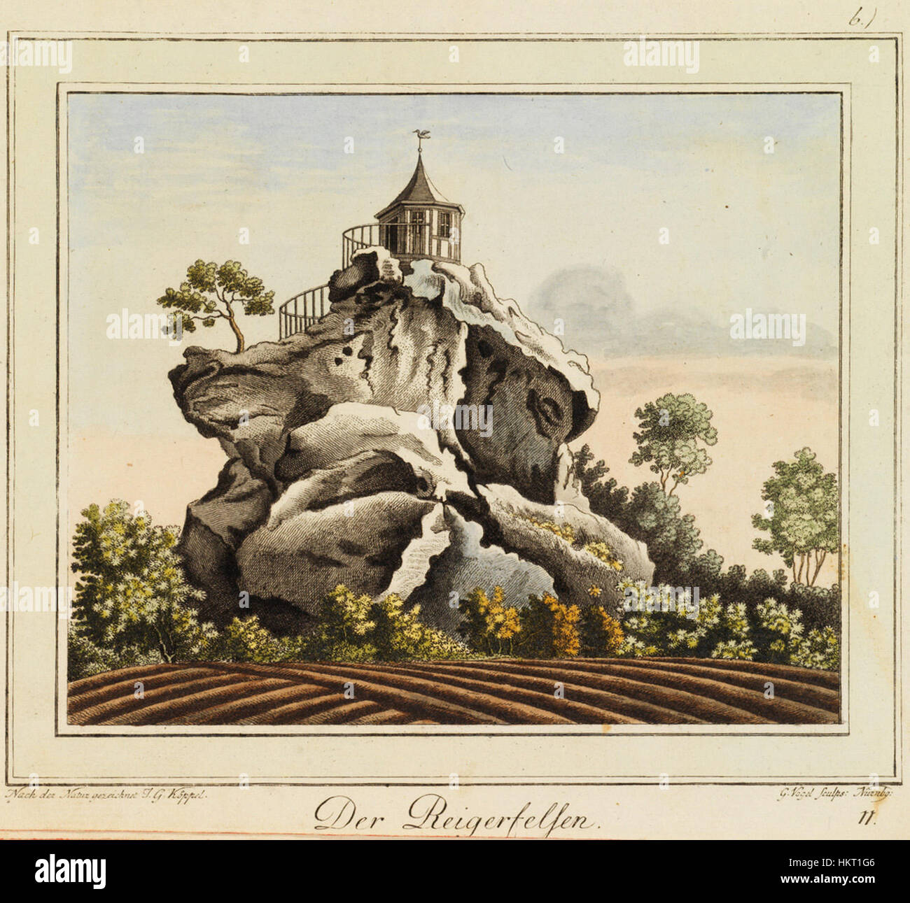 The artwork 'Die Eremitage zu Sanspareil' by an unknown artist depicts the rocky formation known ...