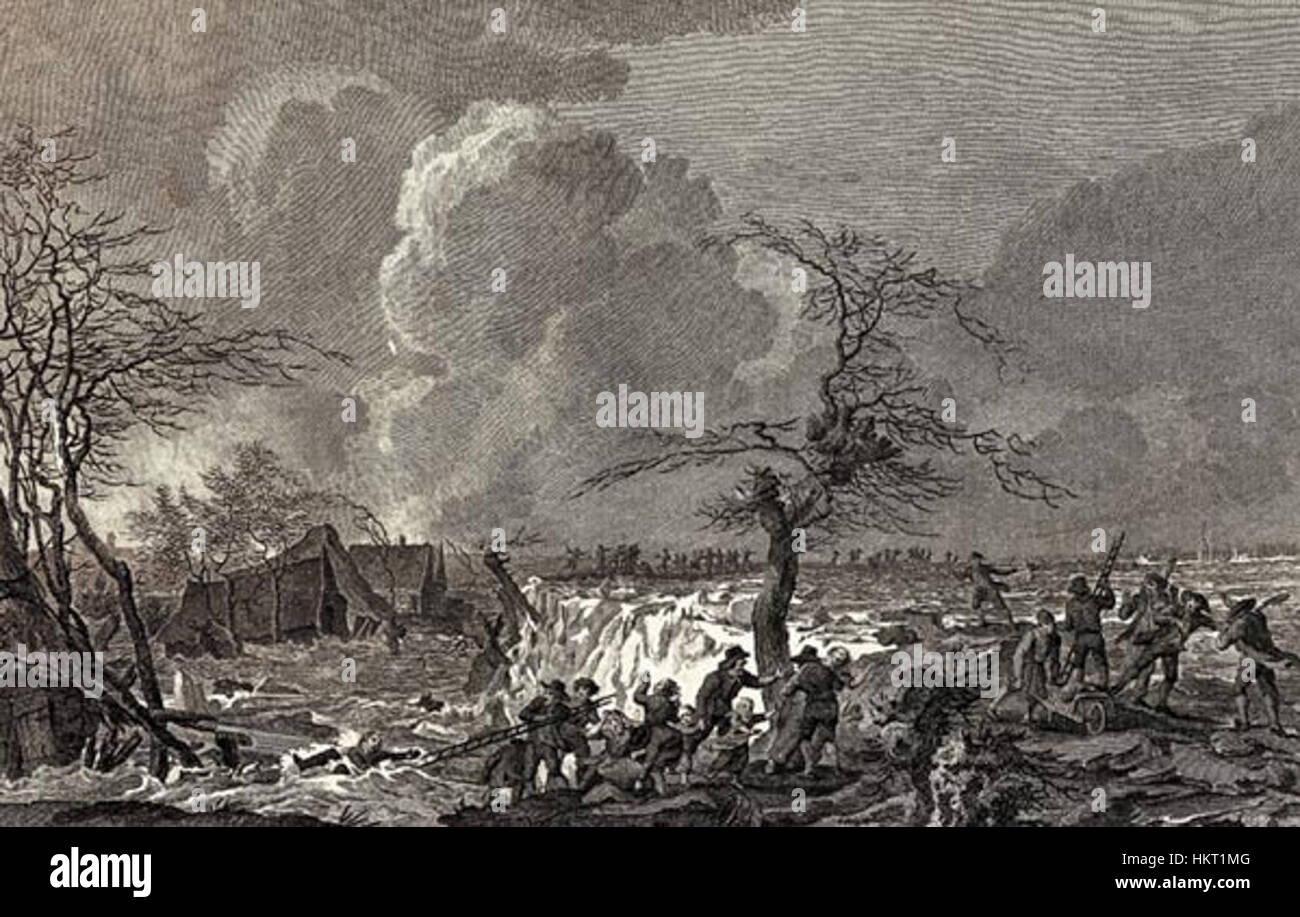 This painting depicts the dike breach at the Waal River near Doornik ...