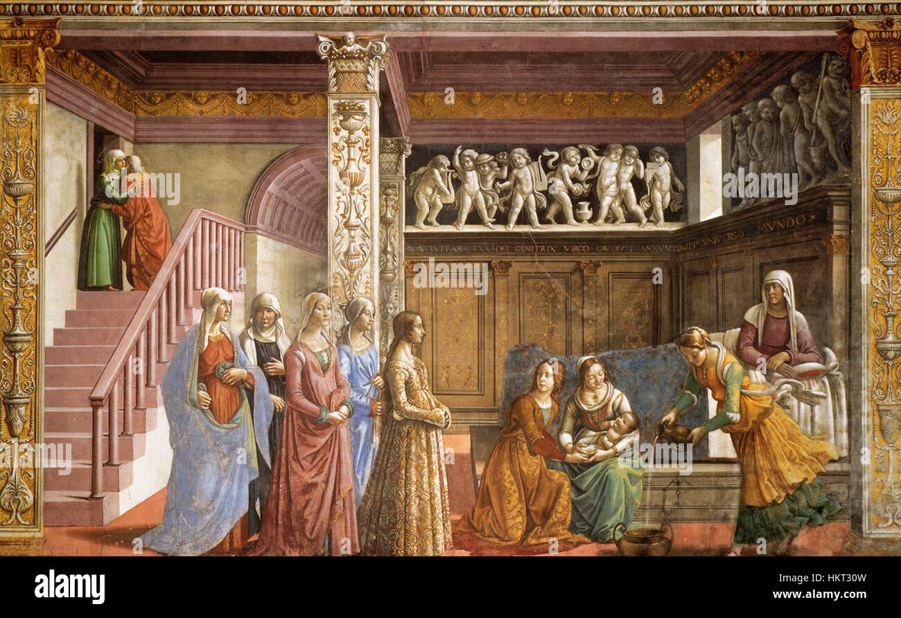 'The Birth of Mary' by Domenico Ghirlandaio is a Renaissance fresco ...