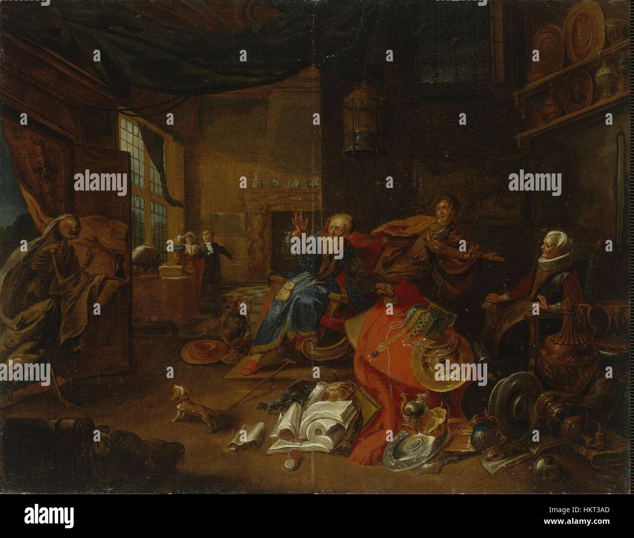 Dominicus Smout's painting 'The Miser and Death' illustrates a moral ...