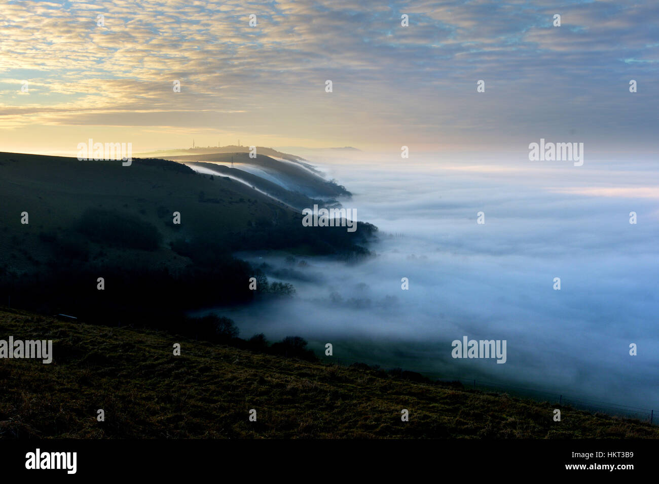 Low lying mist below the South Downs at Devil's Dyke, Sussex. UK Stock ...