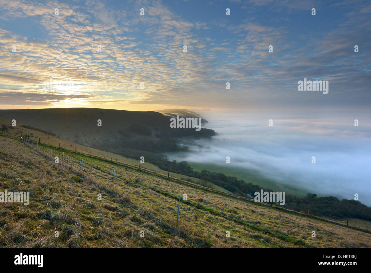 Low lying mist below the South Downs at Devil's Dyke, Sussex. UK Stock ...