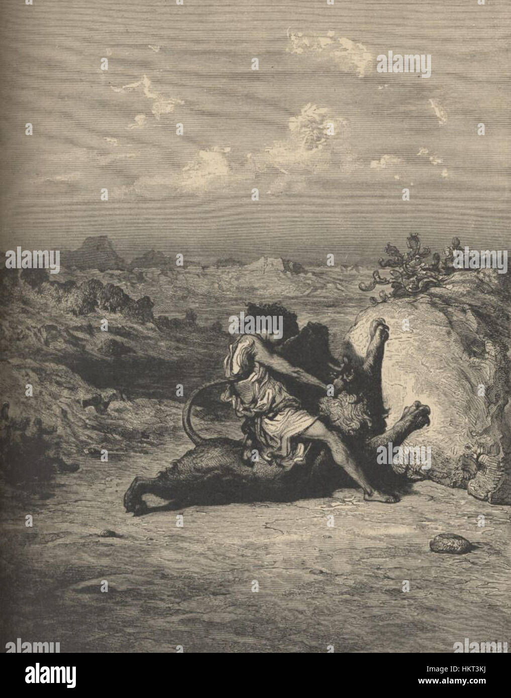 A dramatic depiction of Samson slaying the lion, created by Gustave ...
