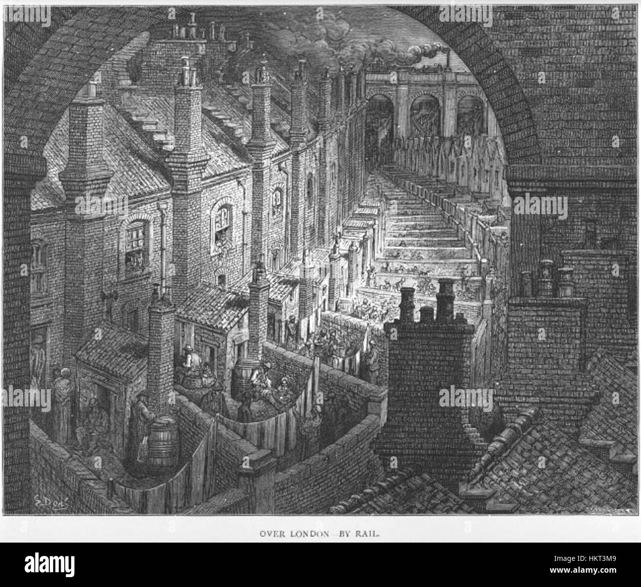 This artwork by Gustave DorÃ©, titled 'London,' depicts a panoramic ...