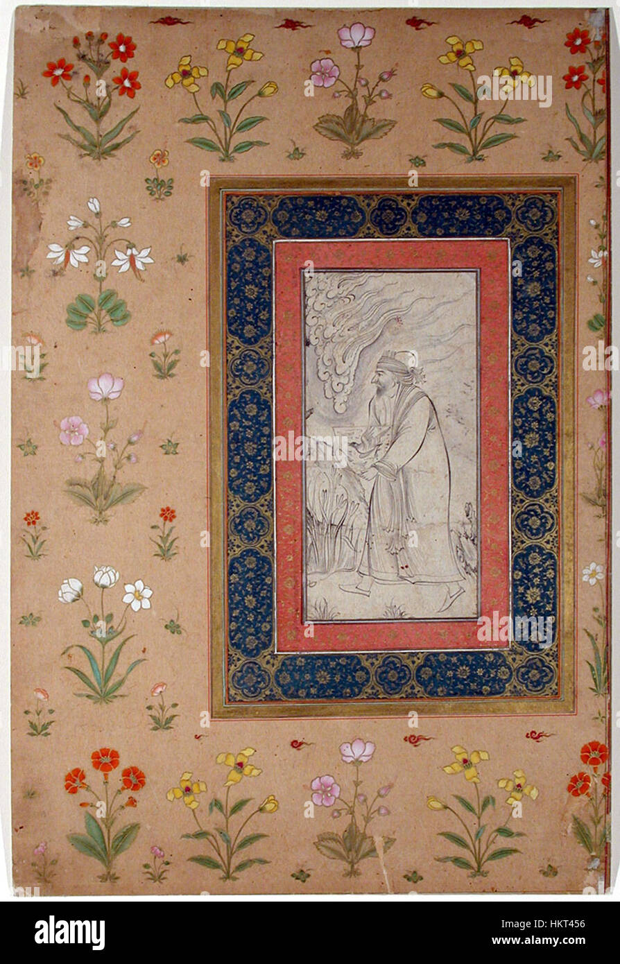 This Mughal-style drawing depicts an elderly man mounted on a horse ...
