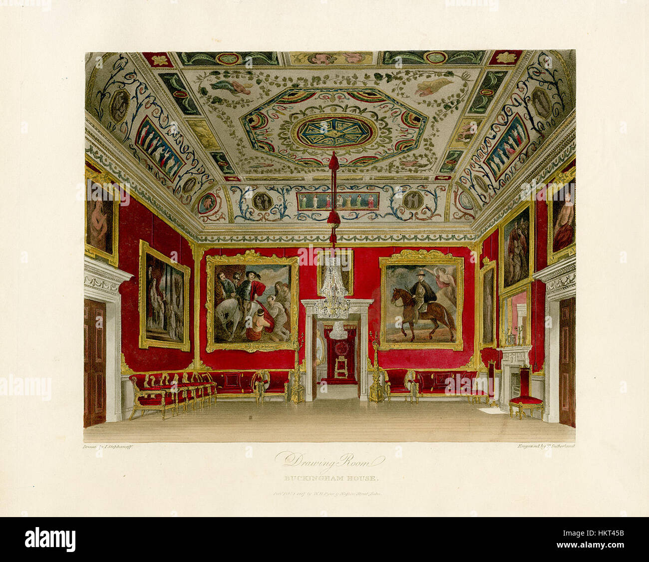 This 1819 artwork shows the Drawing Room of Buckingham House, part of a ...