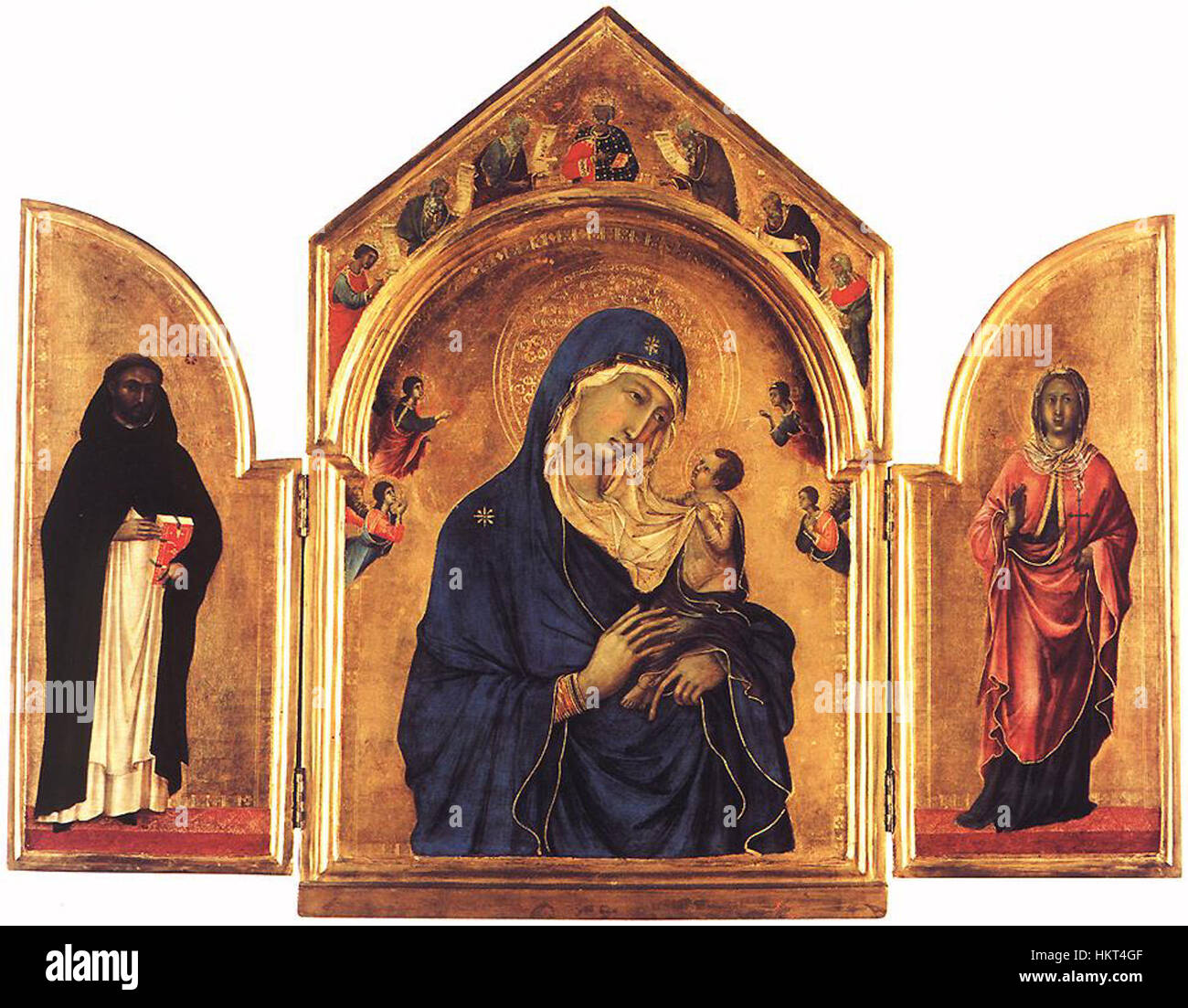 A 14th-century triptych by Duccio di Buoninsegna, depicting religious scenes with a focus on ...