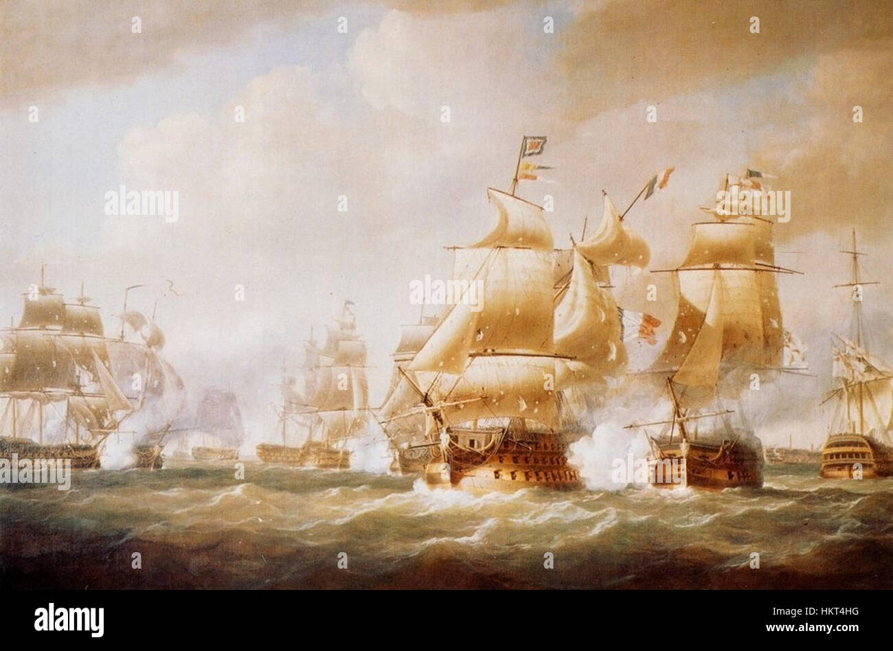 This painting portrays the naval battle between British and French ...