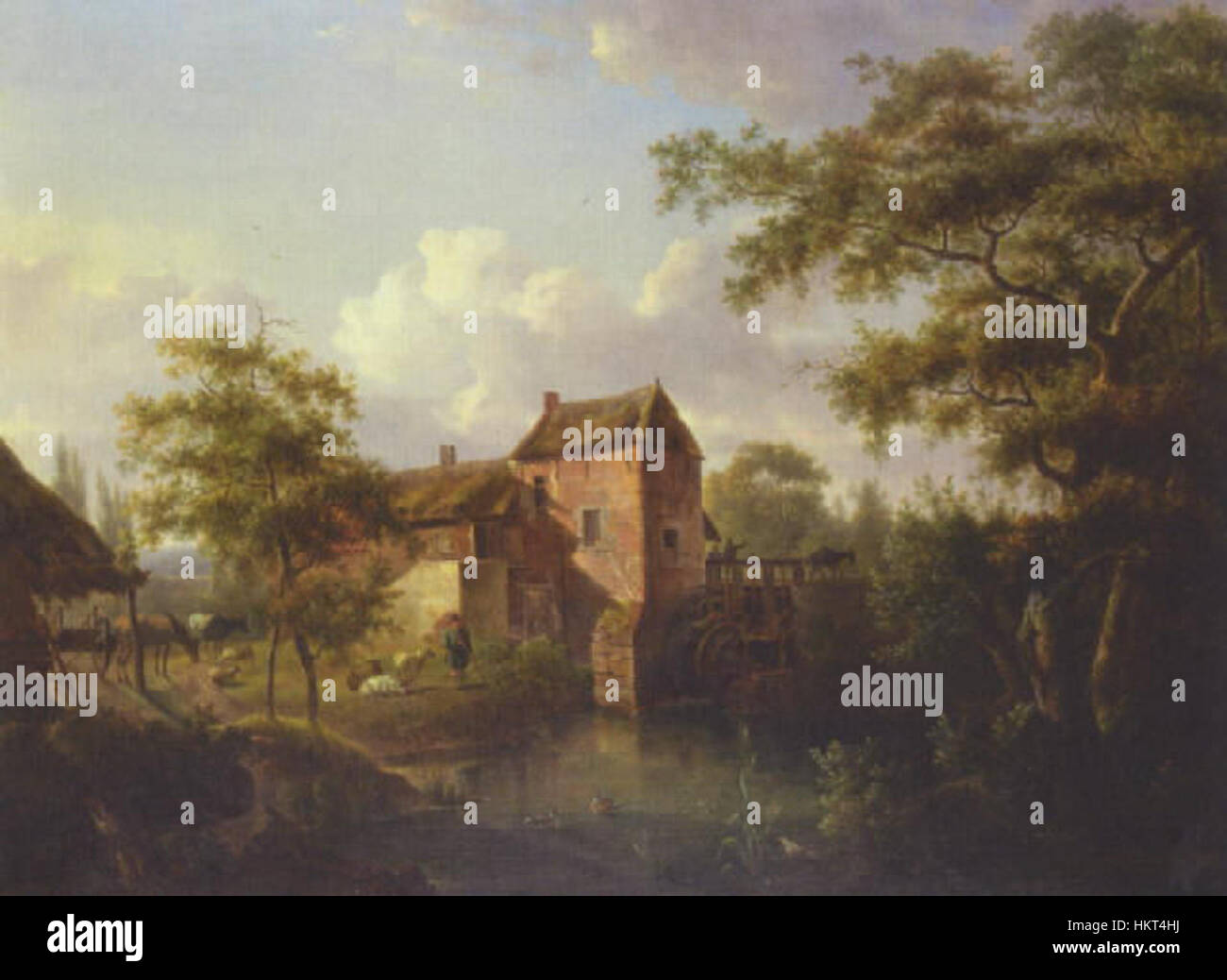 'Landscape with Mill' by Ducorron, painted in 1818, features a rural ...