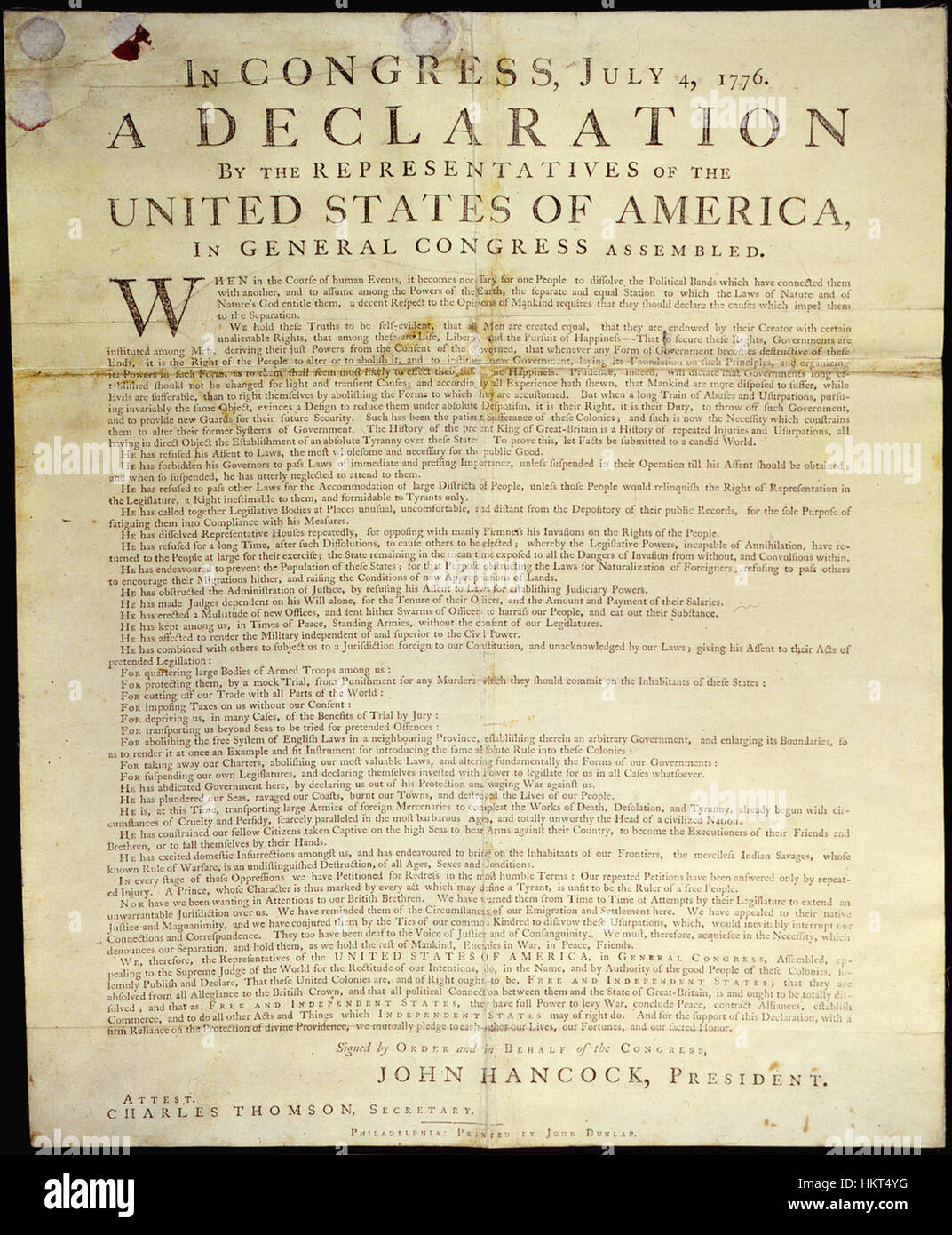 The Dunlap Broadside is one of the original printed copies of the ...