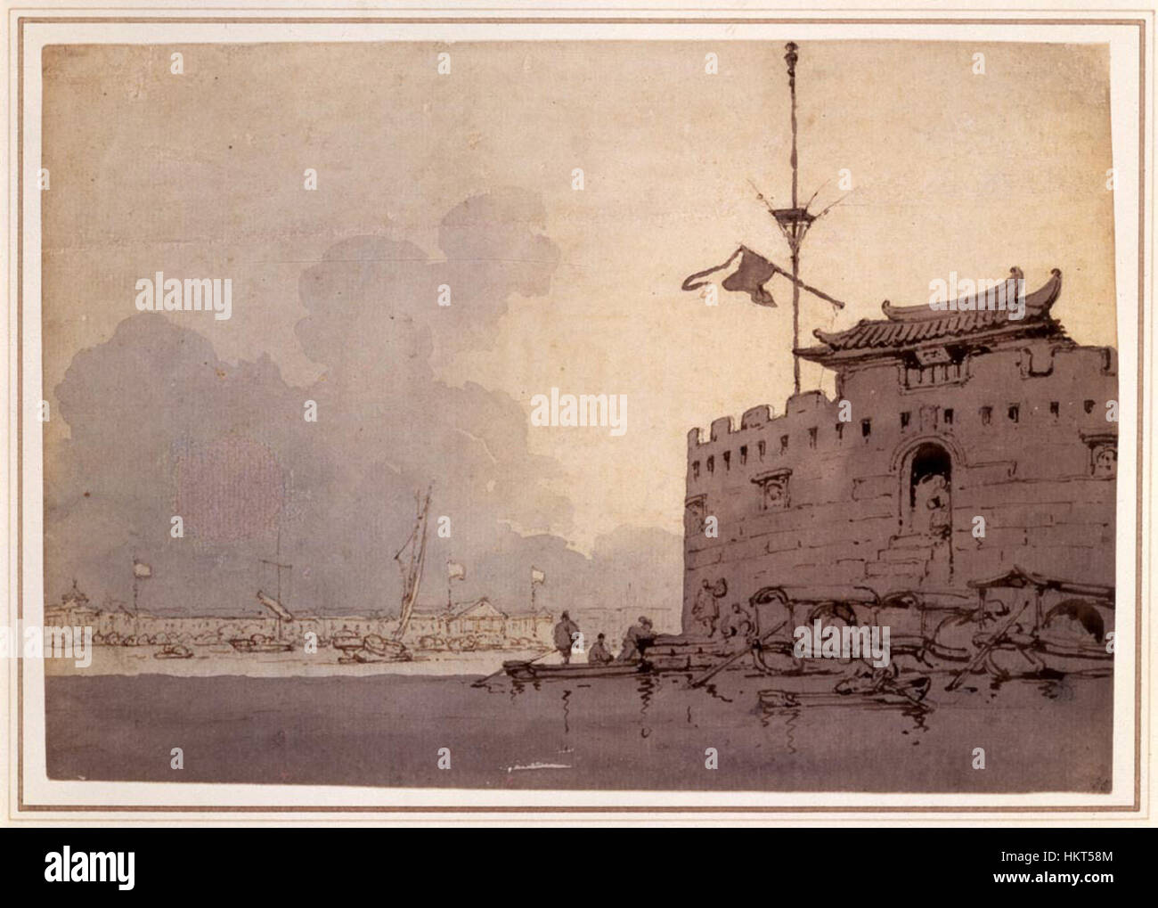 This historical painting portrays the Dutch Folly Fort in Canton ...