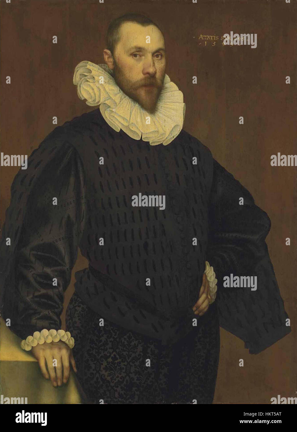This portrait from the Dutch School, dated 1599, depicts a gentleman in ...