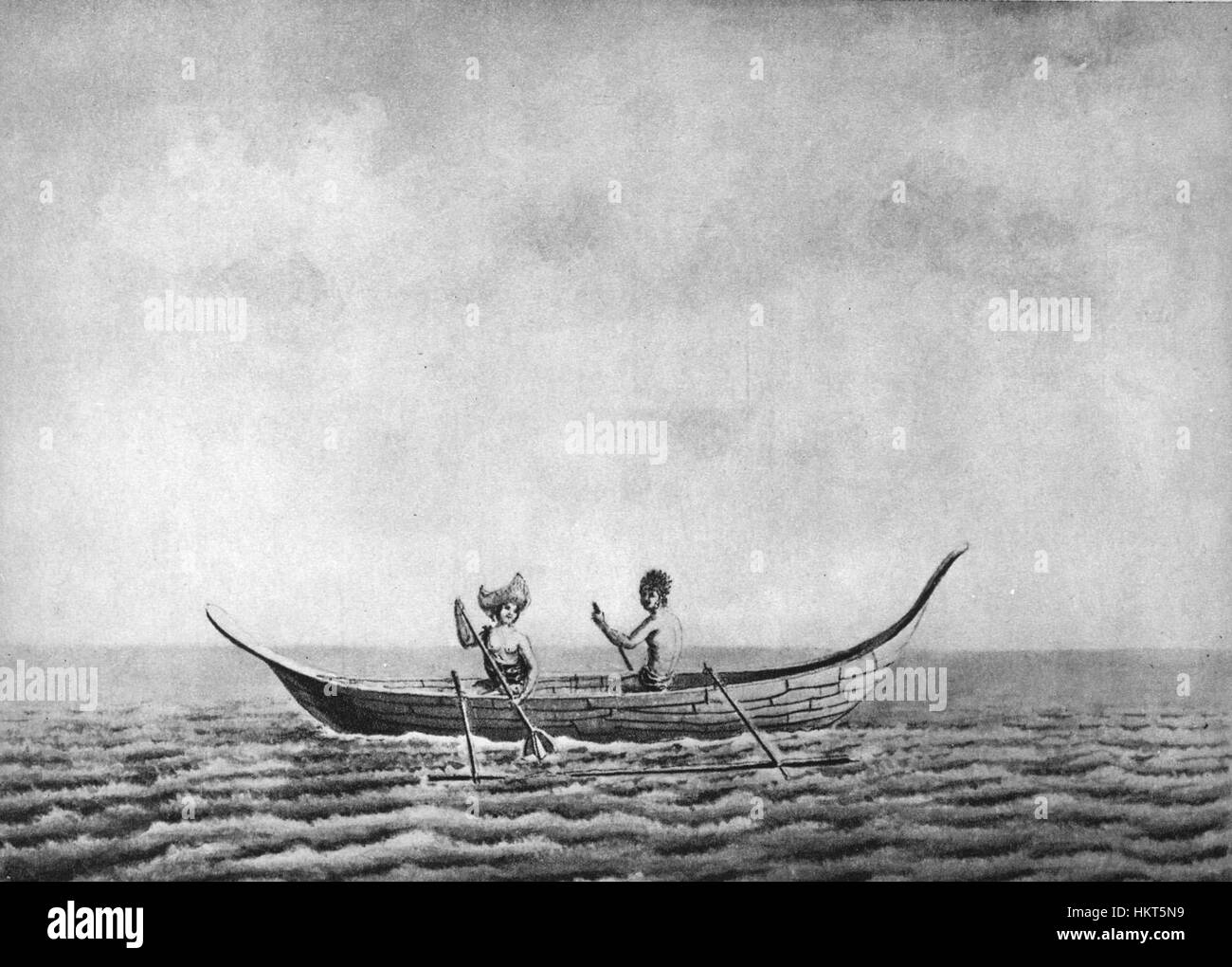 This painting, titled 'Easter Island Canoe 2,' depicts a traditional ...