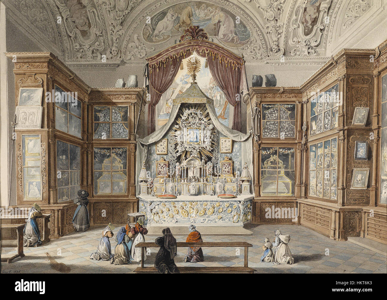 This 1835 artwork by Eduard Gurk titled 'Schatzkammer in Mariazell' is ...