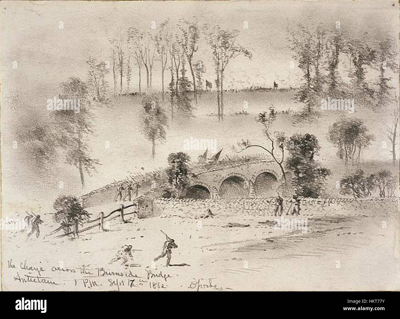 Edwin Forbes' painting 'The Charge across the Burnside Bridge' captures ...