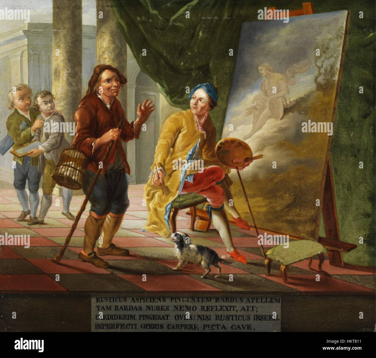 This 18th-century artwork, *Ein Bauer besucht Apelles* (A Farmer Visits ...