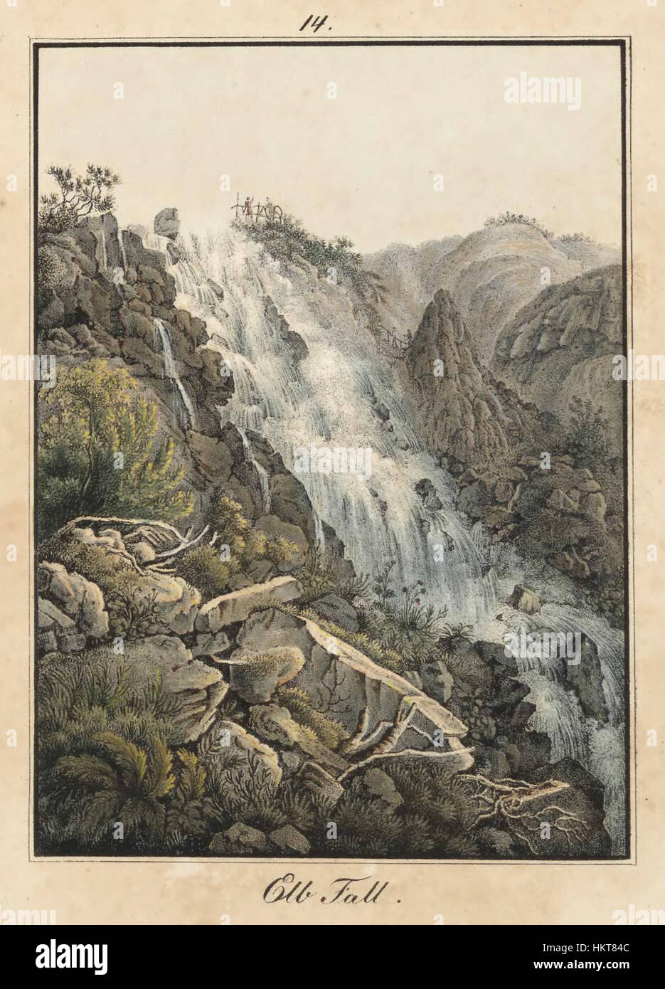 'Elb-Fall' is a depiction of a dramatic natural scene in a waterfall ...