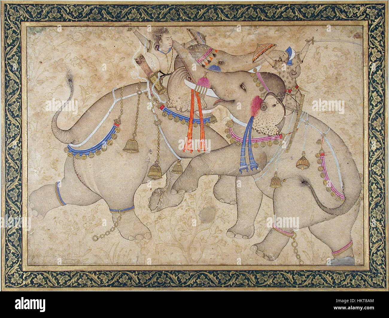 ‘Elephants and Riders in Combat’ depicts a scene of warriors riding ...
