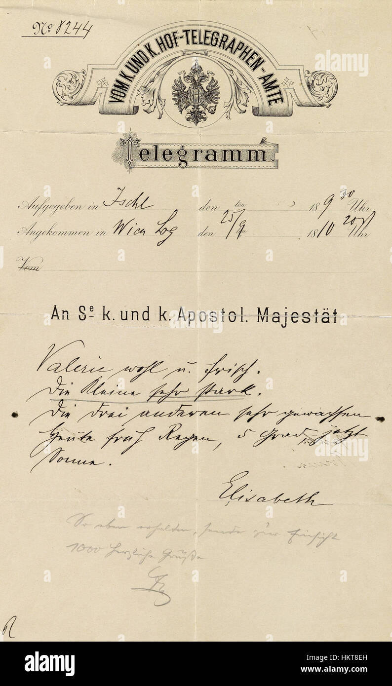 This telegram from September 25, 1896, was sent by Elisabeth ...