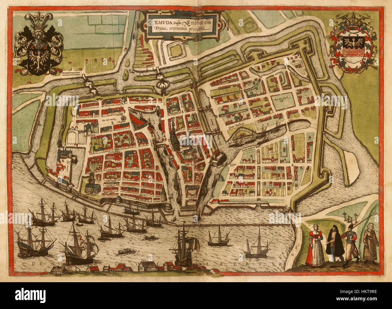 A historical artwork depicting the city of Emden in the year 1575. This ...