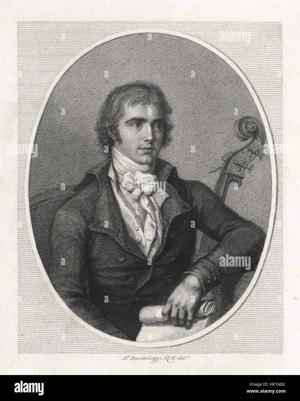 This engraving features an image of Domenico Dragonetti, an 18th ...