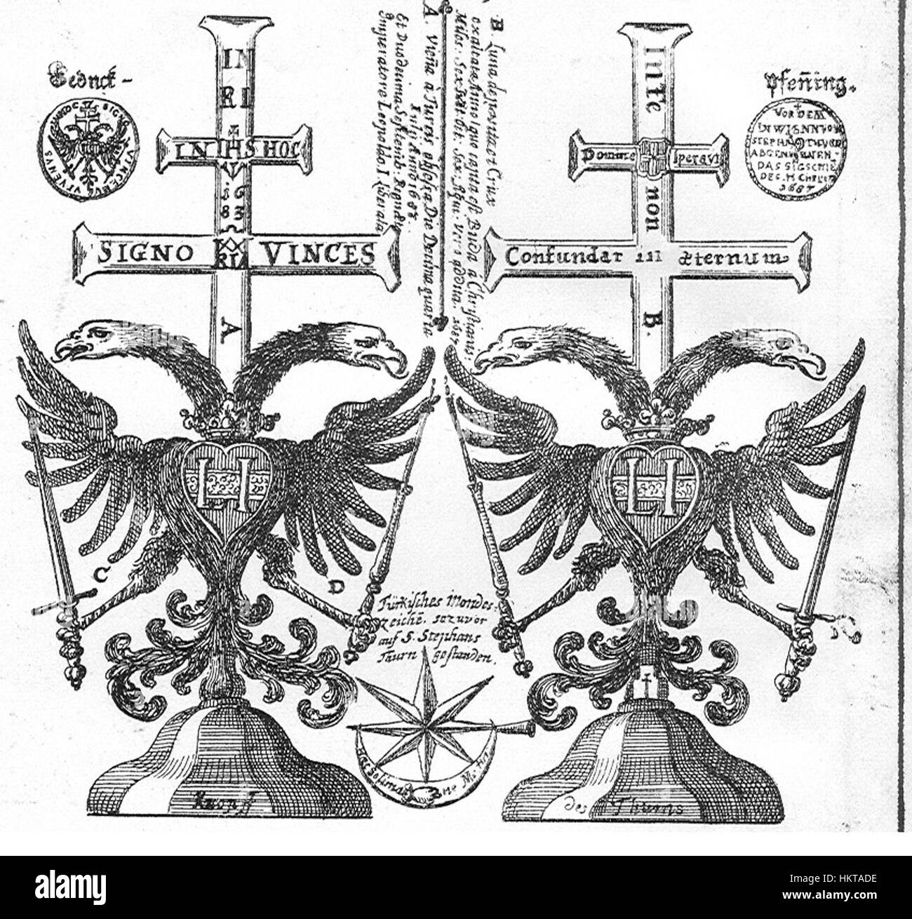 An engraving depicting a cross and eagle, symbolizing the connection ...