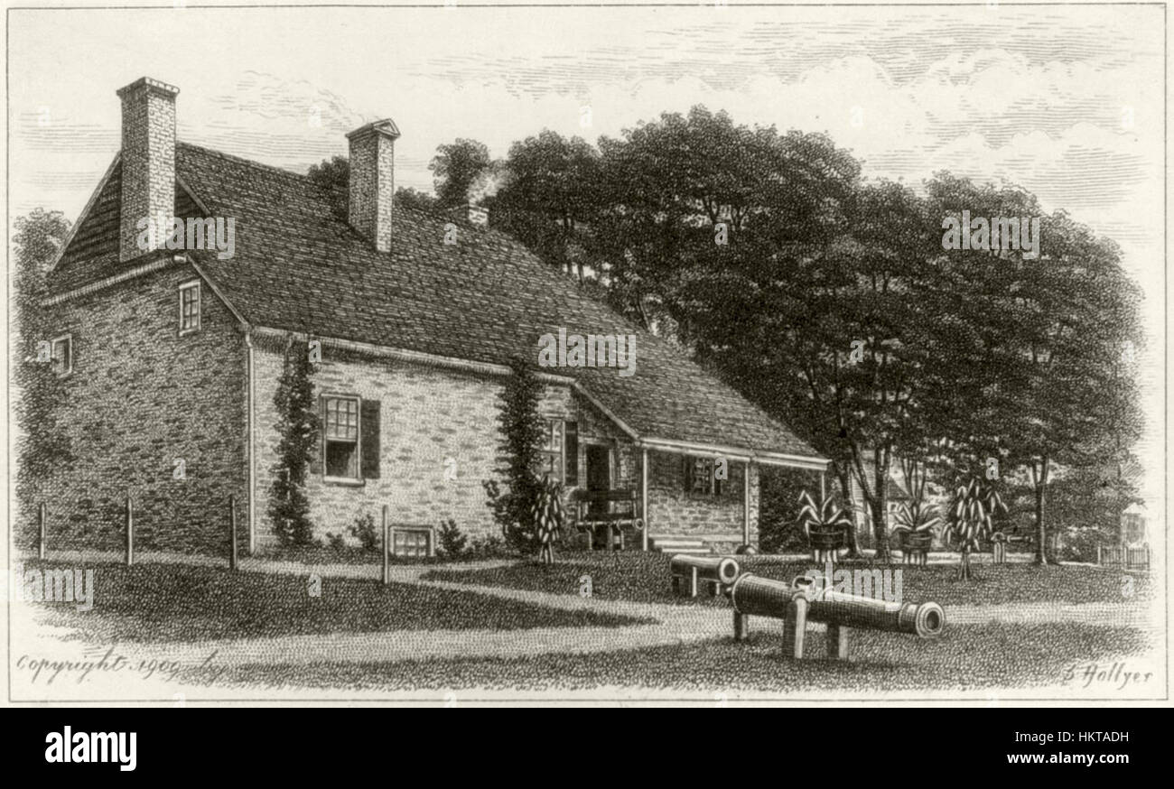 The engraving depicts Washington’s headquarters at Newburgh, New York ...