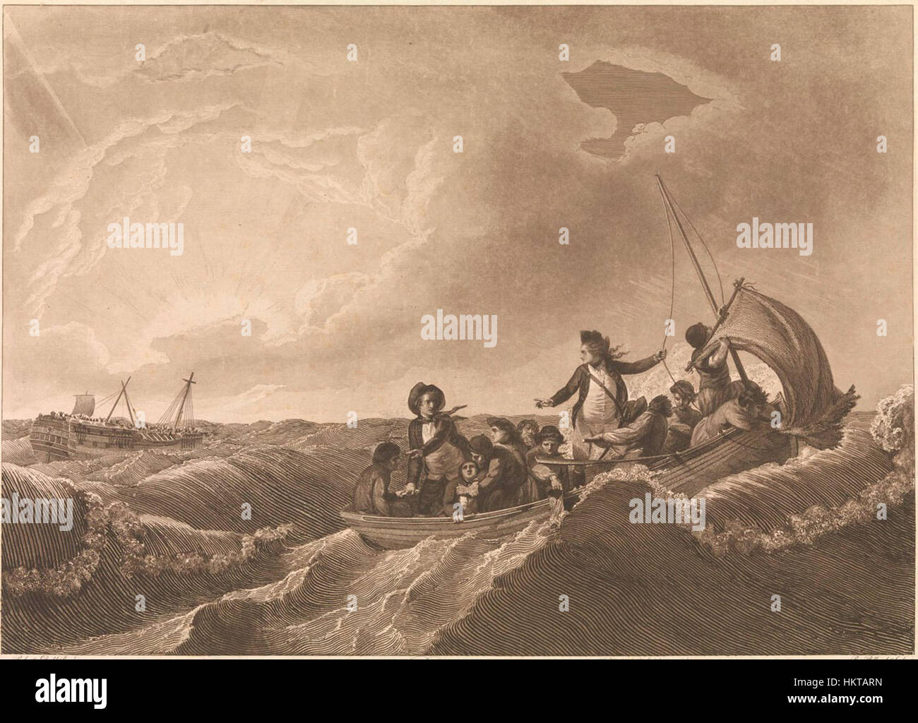 This painting depicts the crew of HMS Centaur in a lifeboat after the ...