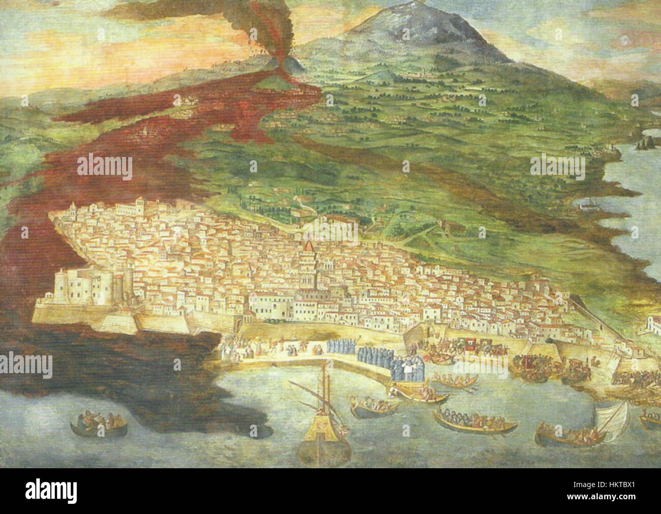 This artwork depicts the eruption of Mount Etna in 1669, specifically ...