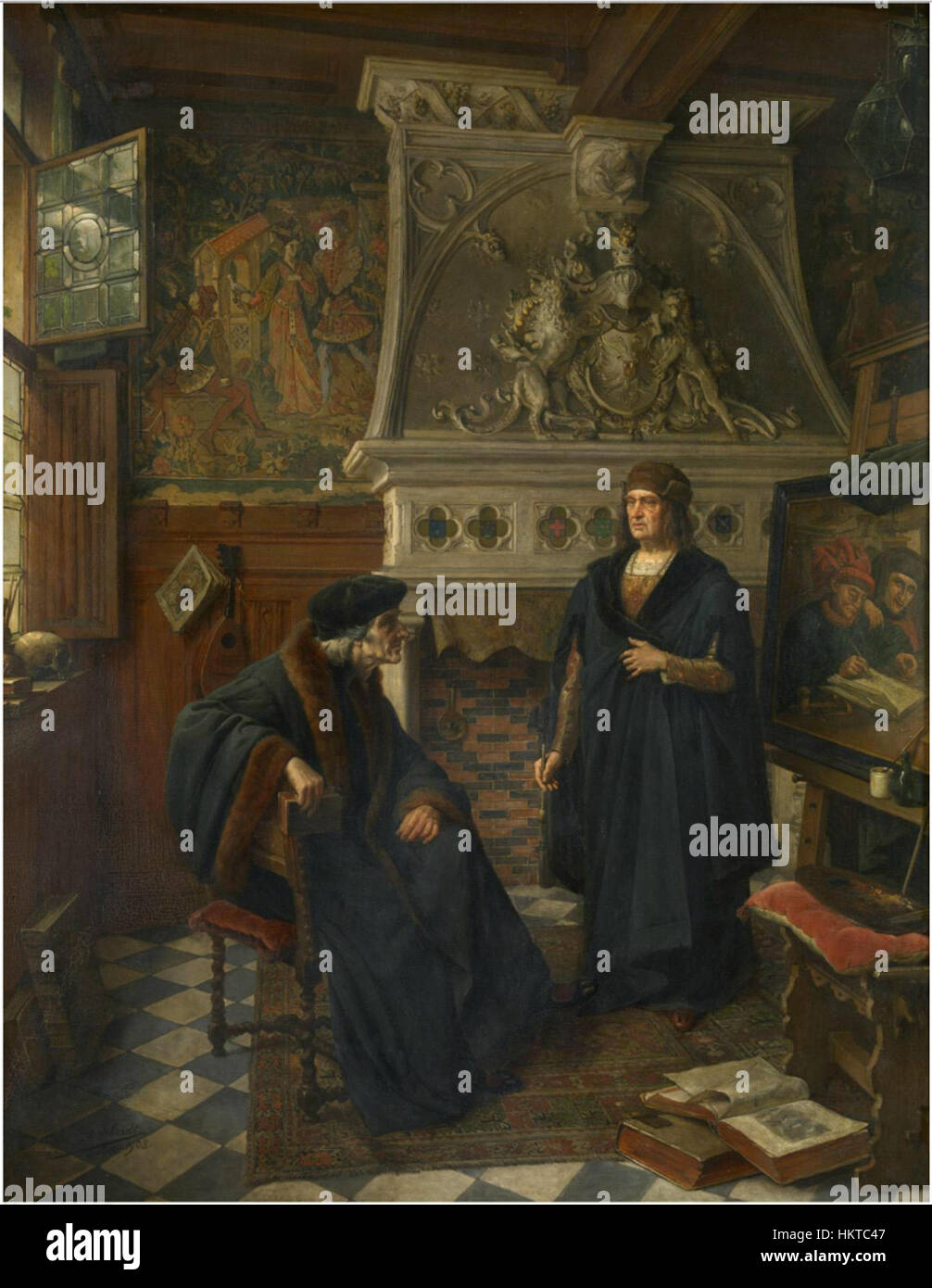 This artwork by Eugene Siberdt depicts Erasmus and Quentin Matsys, two ...