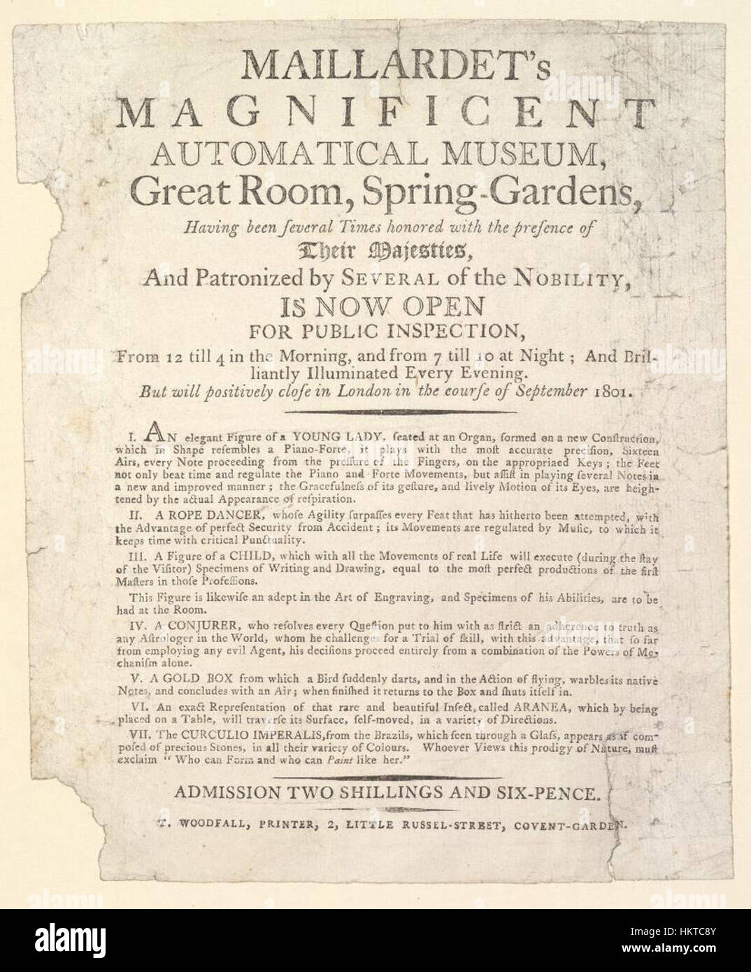 This handbill from 1800 announces Maillardet's Magnificent Automatical ...