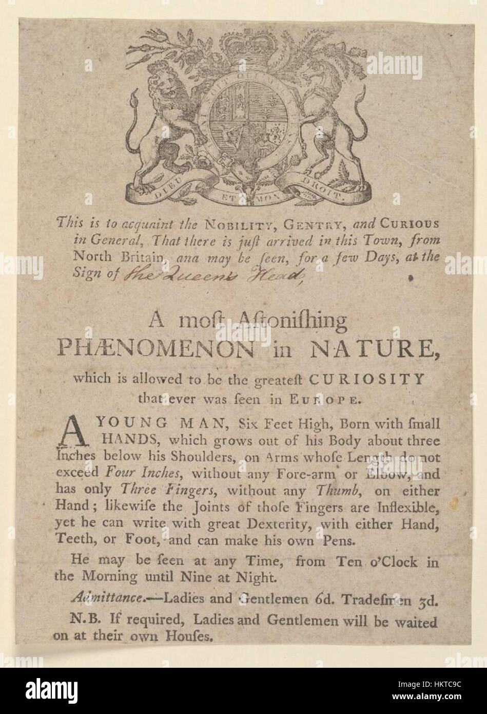 This handbill from 1770 promotes 'The Queen's Head', an establishment ...