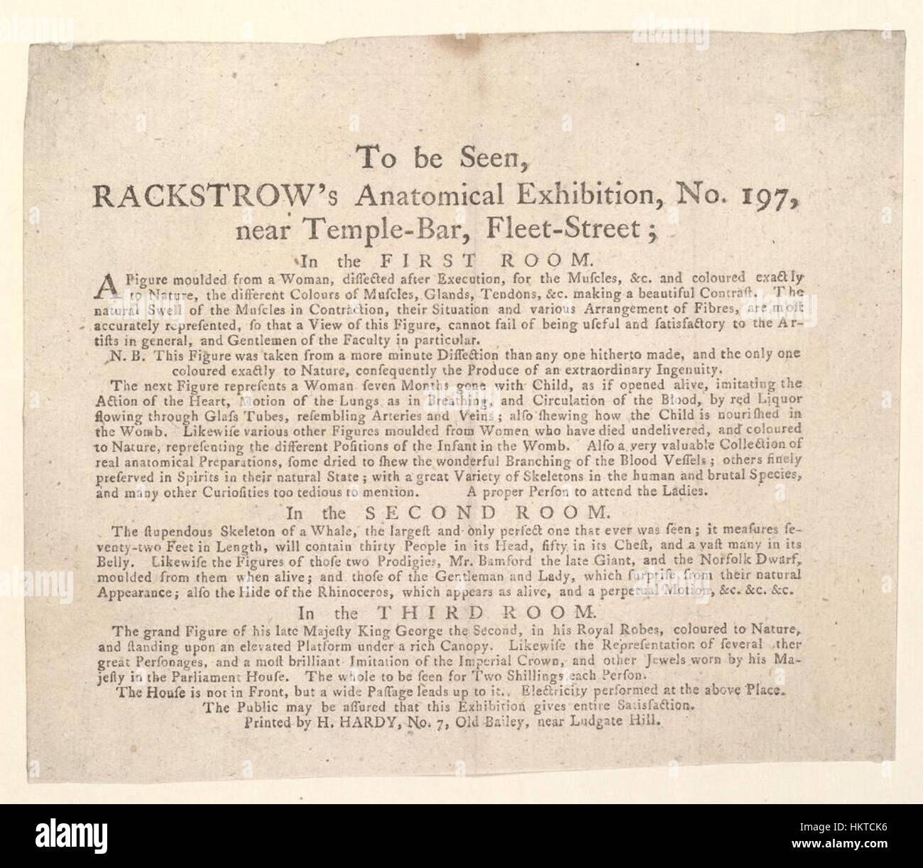 This handbill from Rackstrow's anatomical exhibition, held in London ...