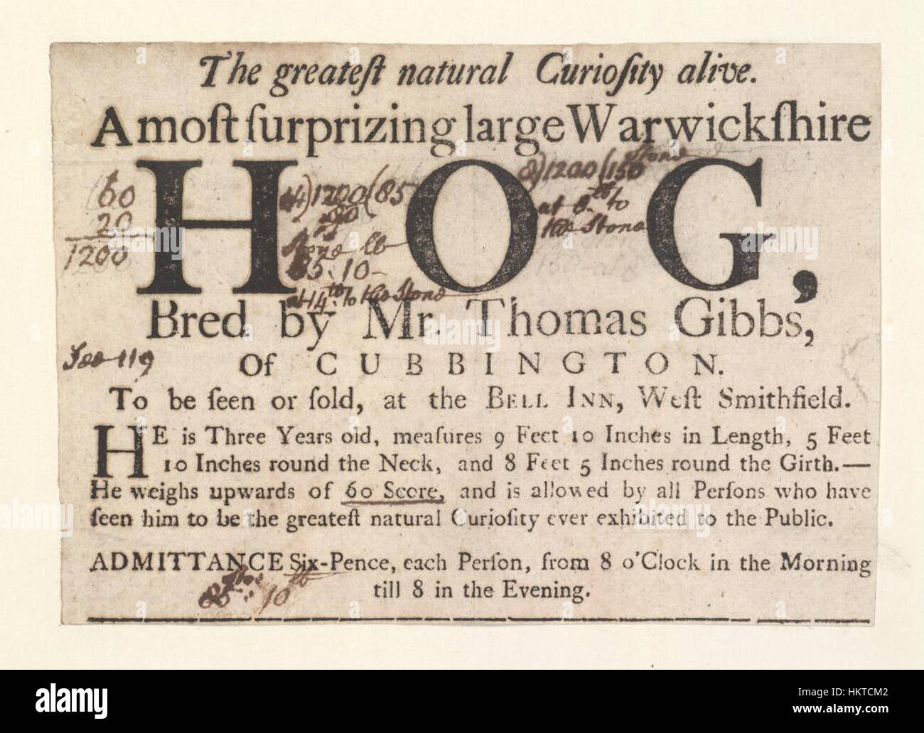 A historic handbill from The Bell Inn in Warwickshire, announcing the ...