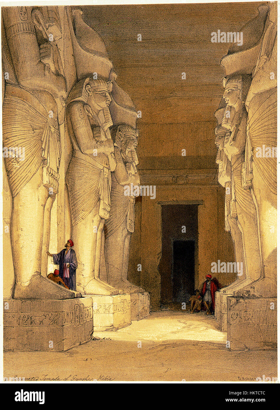 David Roberts' painting depicts the Excavated Temple of Gyrshe in Nubia ...
