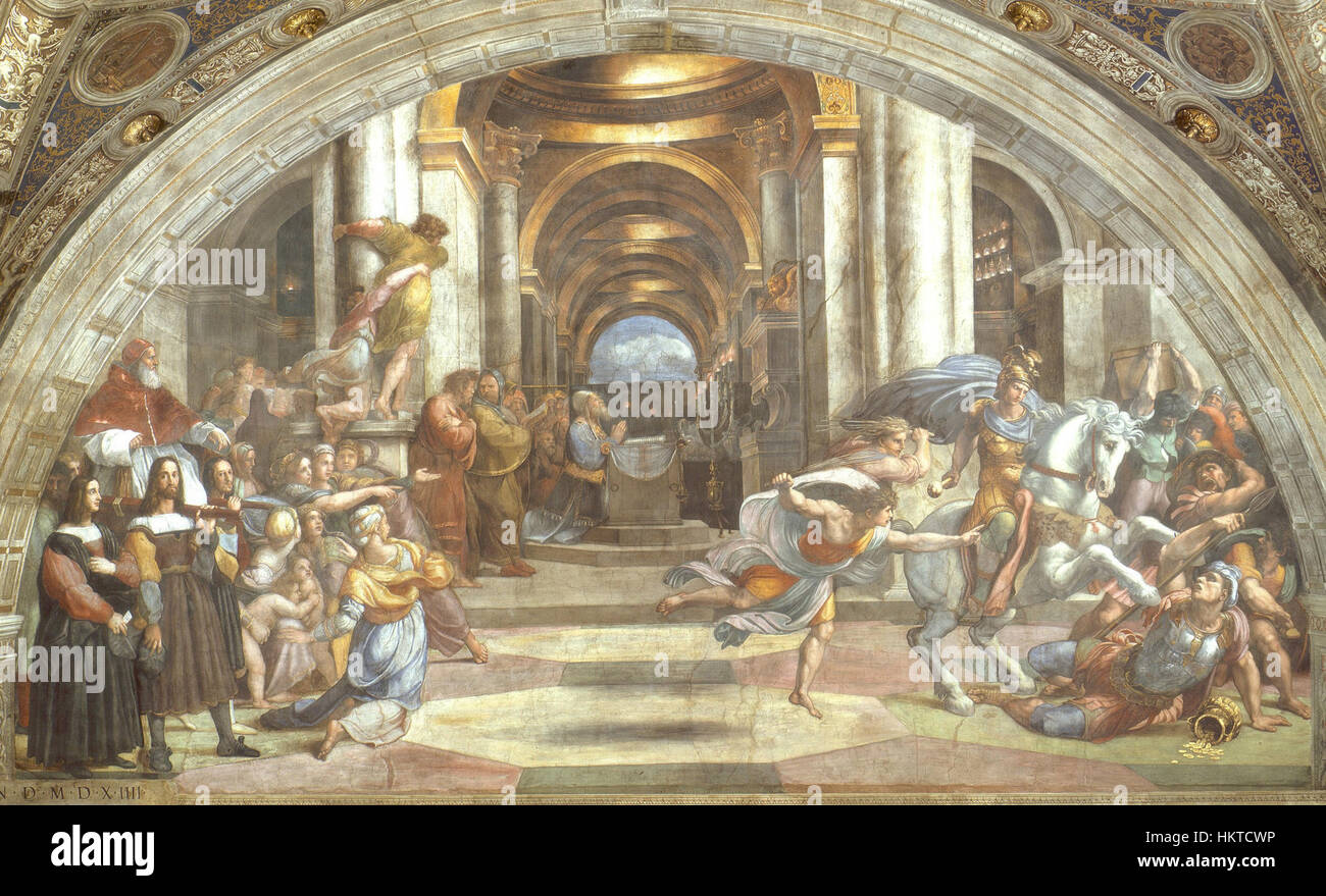 *Expulsion of Heliodorus* is an oil painting that depicts a biblical ...