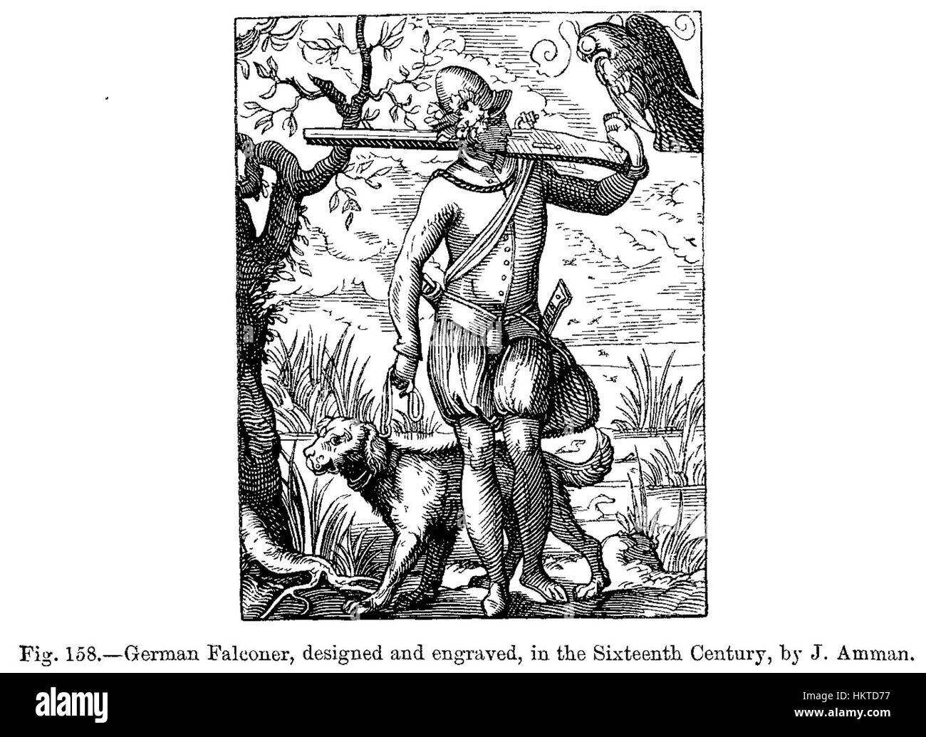 A painting of a falconer with his dog and gun, depicting the noble ...