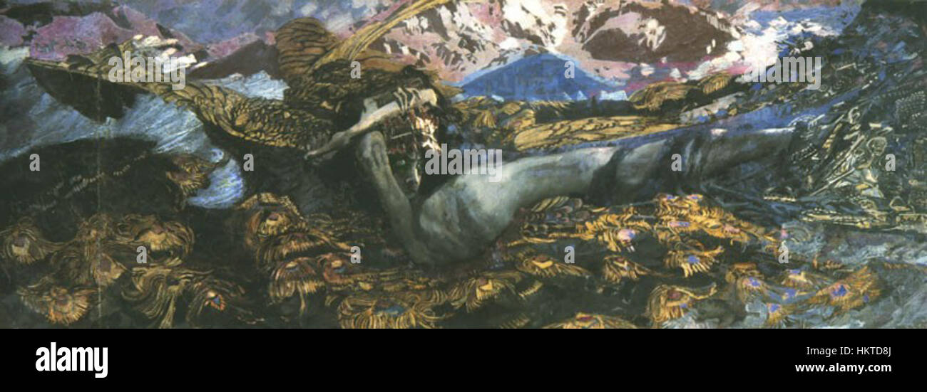 This dramatic painting titled 'Fallendemon' captures a dark and intense ...