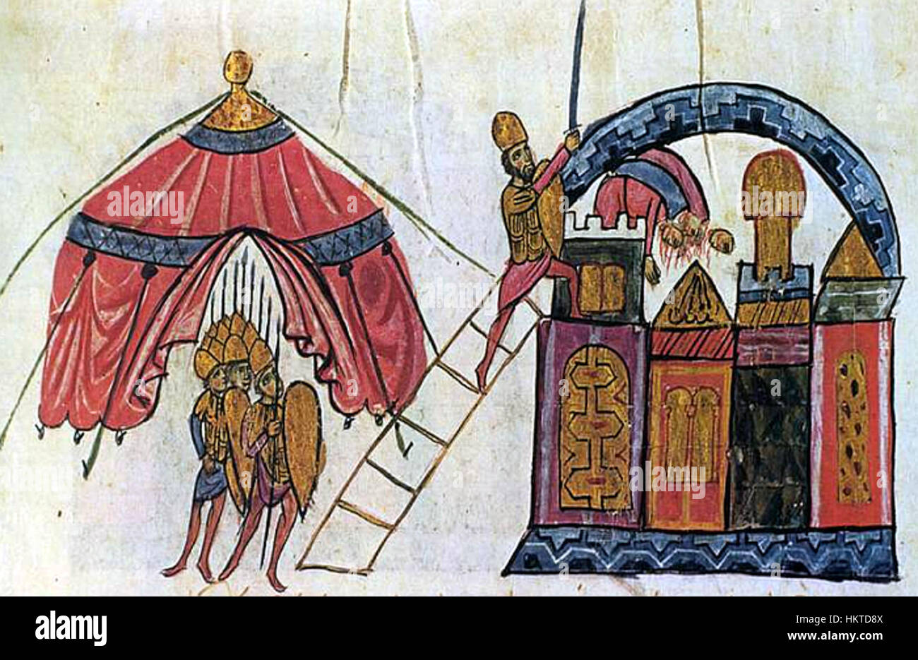 This painting illustrates the Fall of Antioch in 969, a significant ...