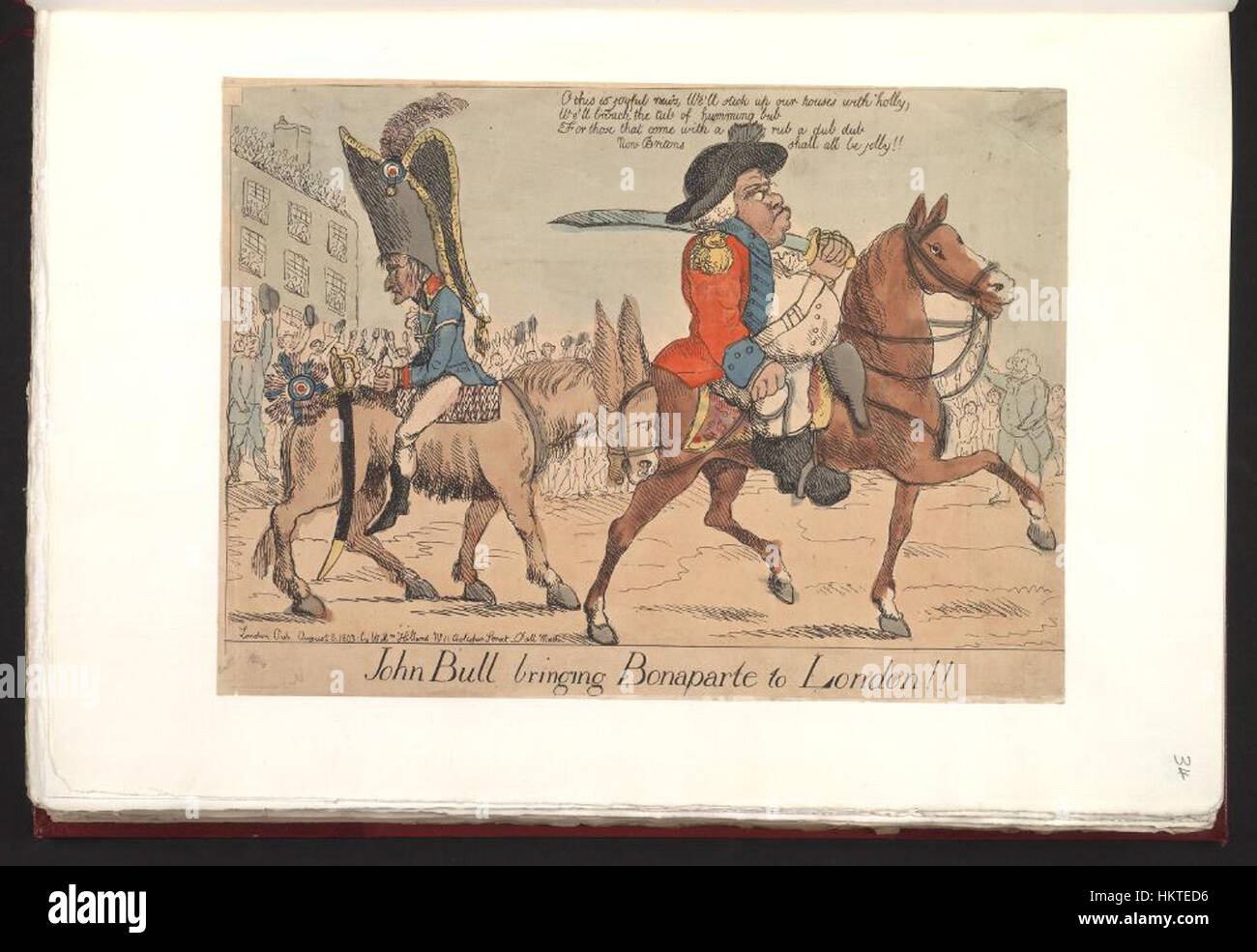 A satirical engraving showing John Bull bringing Napoleon Bonaparte to ...