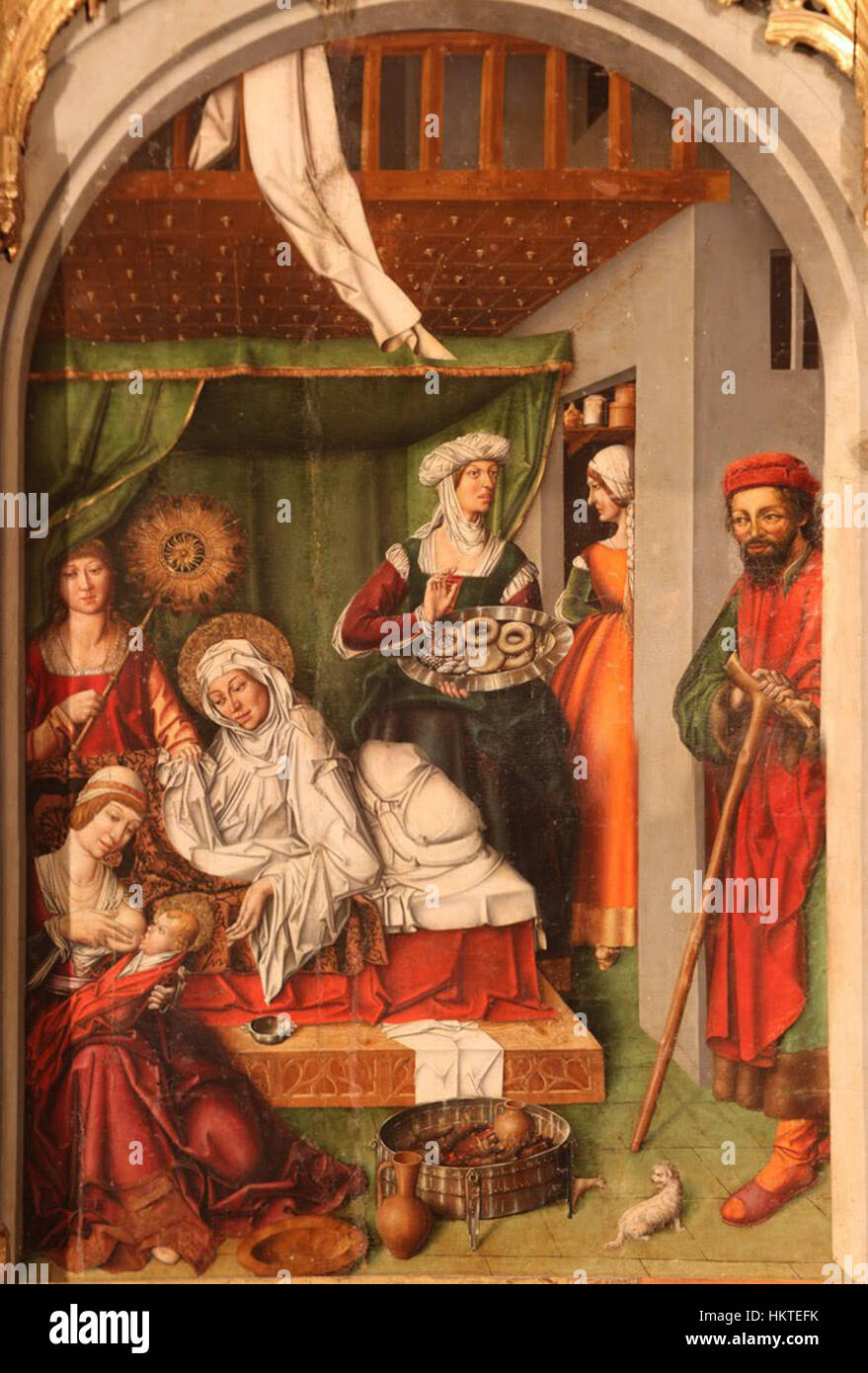 This painting by Fernando Gallego, titled 'Nacimiento de la Virgen' (Birth of the Virgin ...