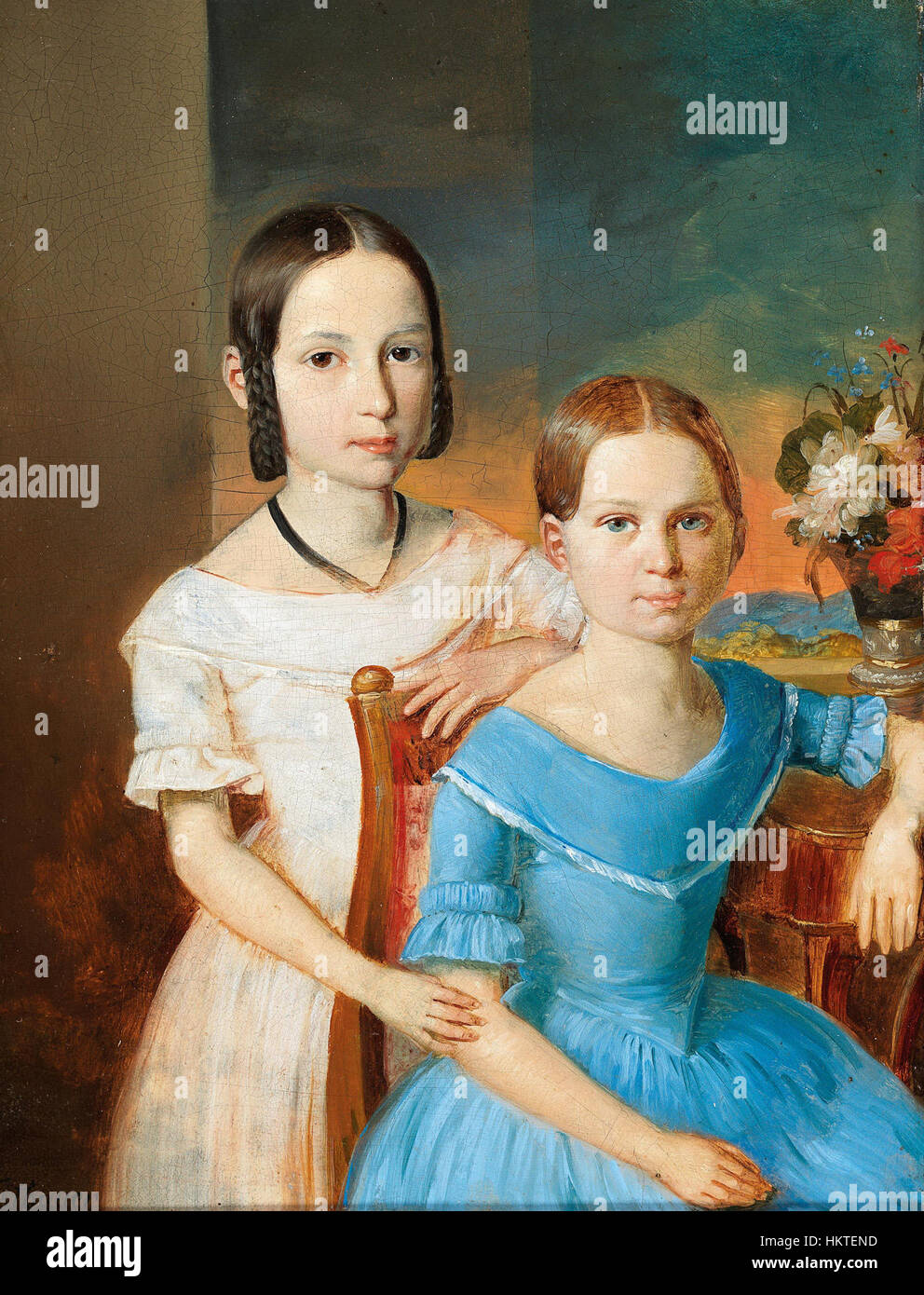 The painting 'Fertbauer-Sisters' showcases two women in a serene ...
