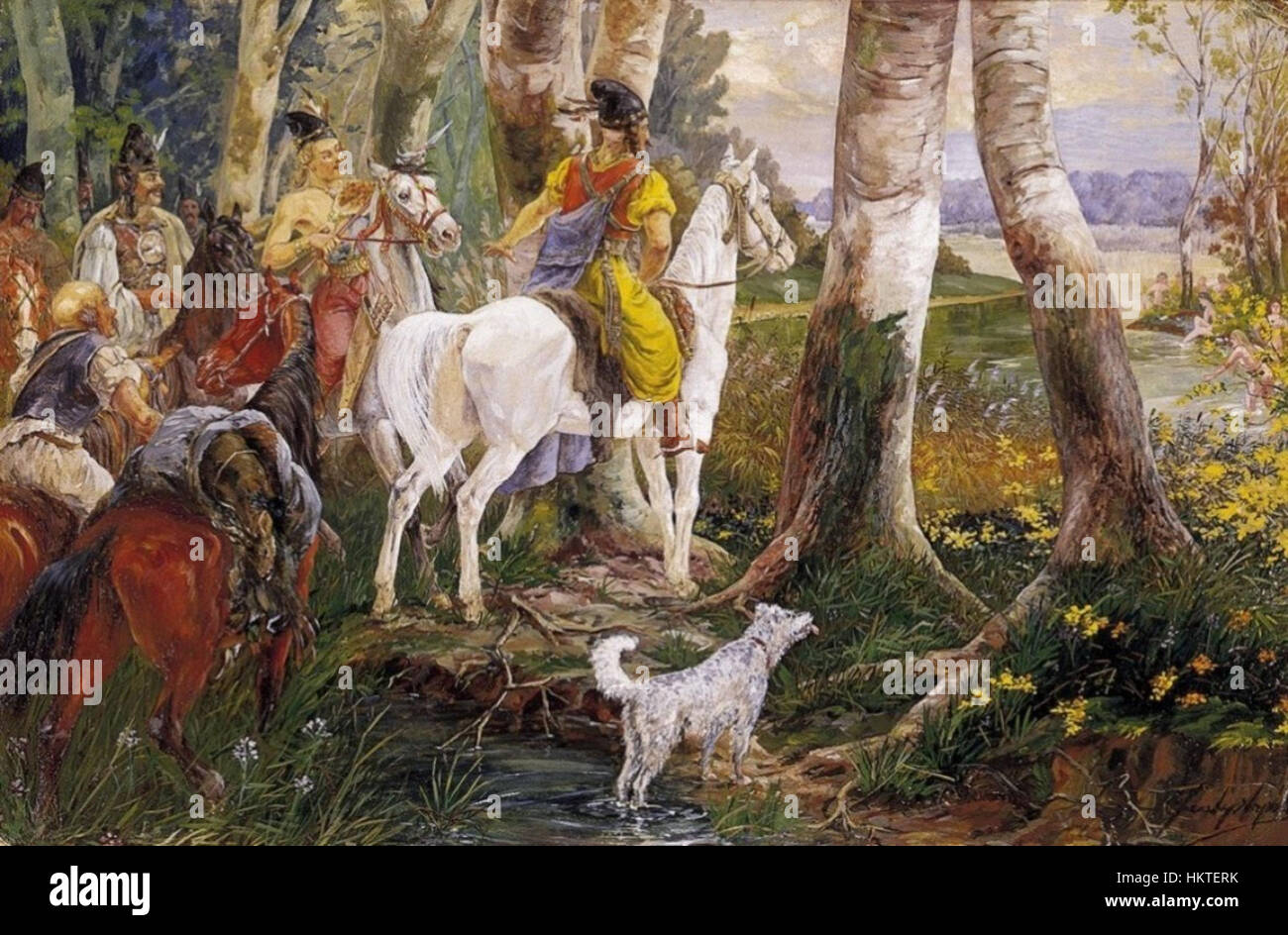 The painting 'Feszty Girl Kidnapping' portrays a dramatic scene of a ...