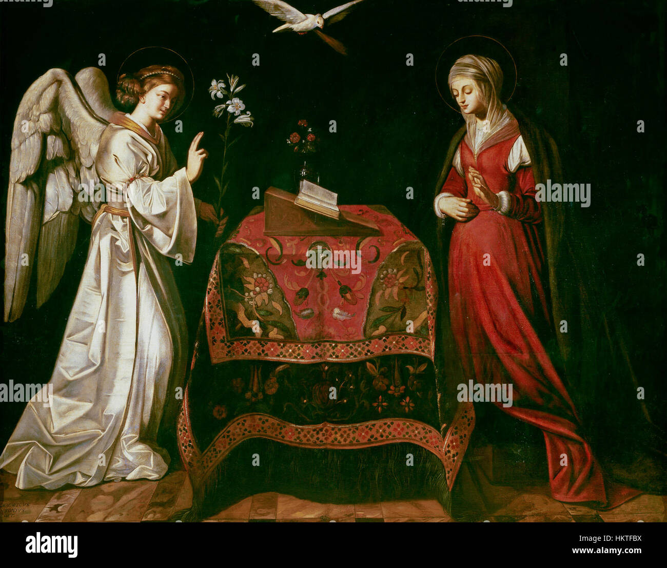The painting Anunciacion by Finsonius portrays the Annunciation scene ...