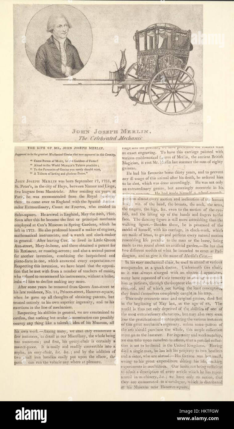 John Joseph Merlin, a renowned mechanic and inventor, is the subject of ...