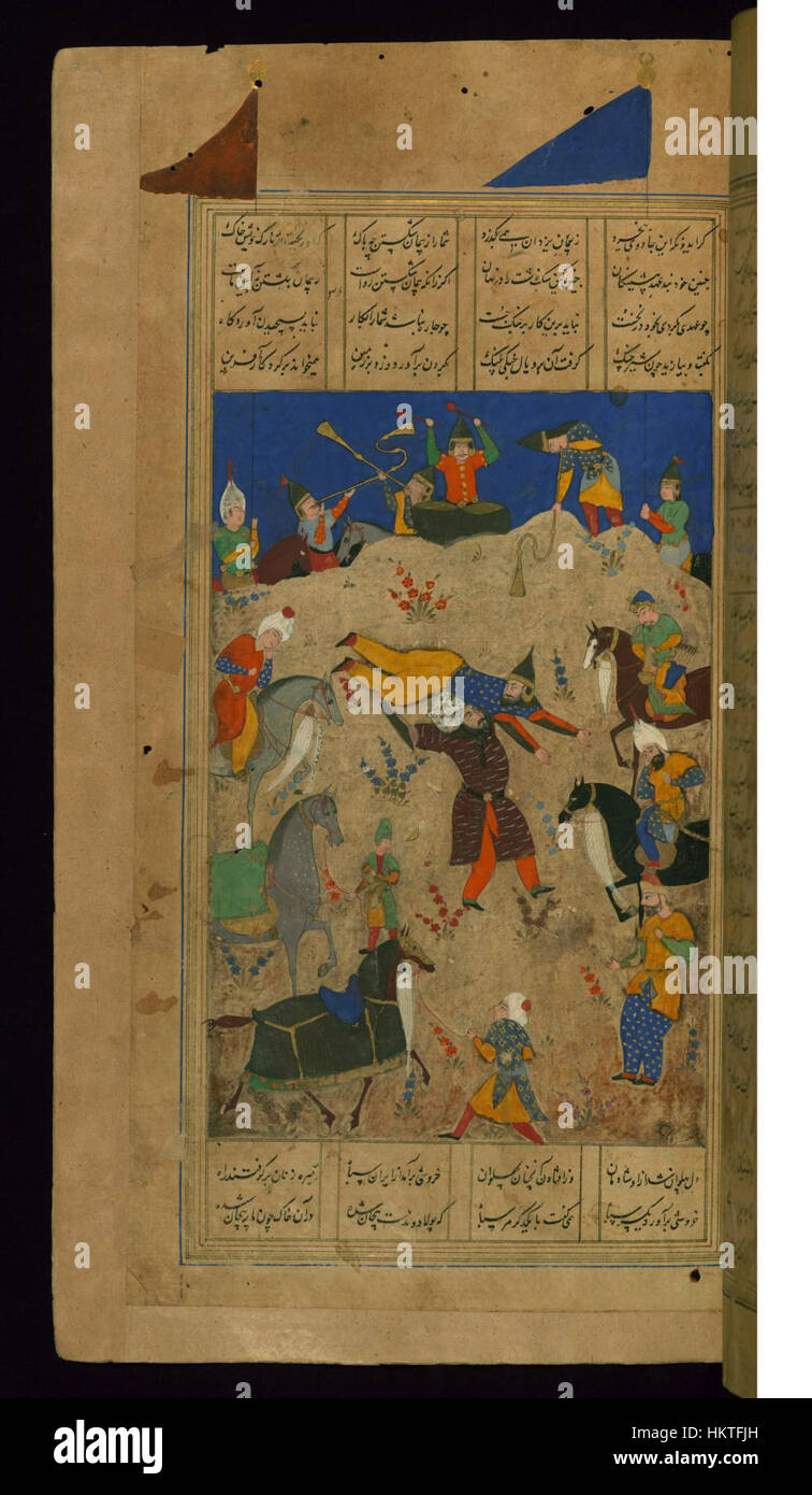 The artwork *The Combat of Rustam and Puladvand* from the *Shahnameh ...