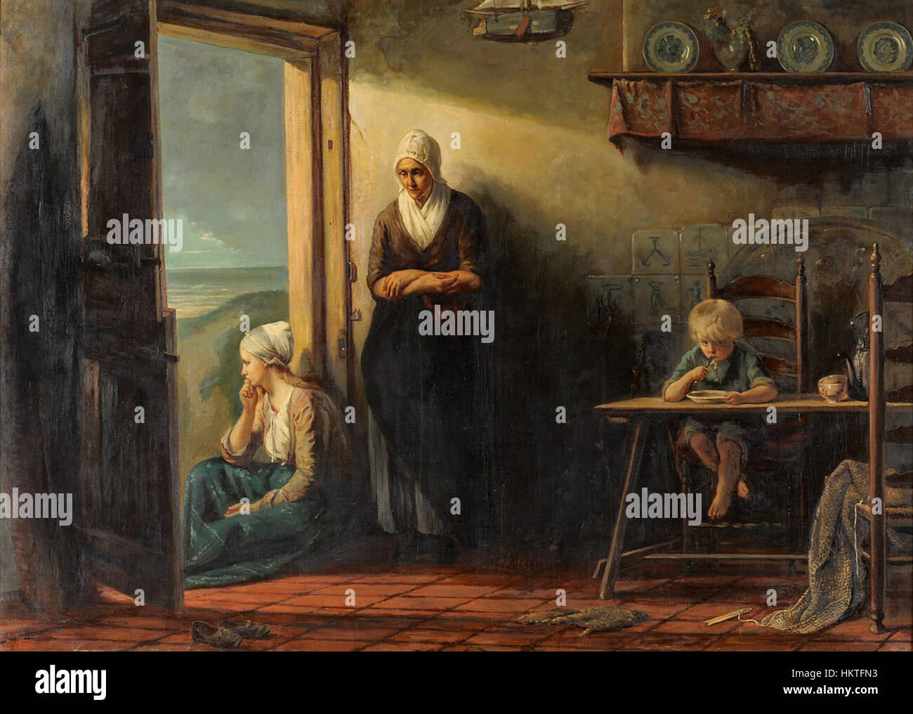 The painting 'Fischerfamilie' from the 19th century depicts a fishing ...