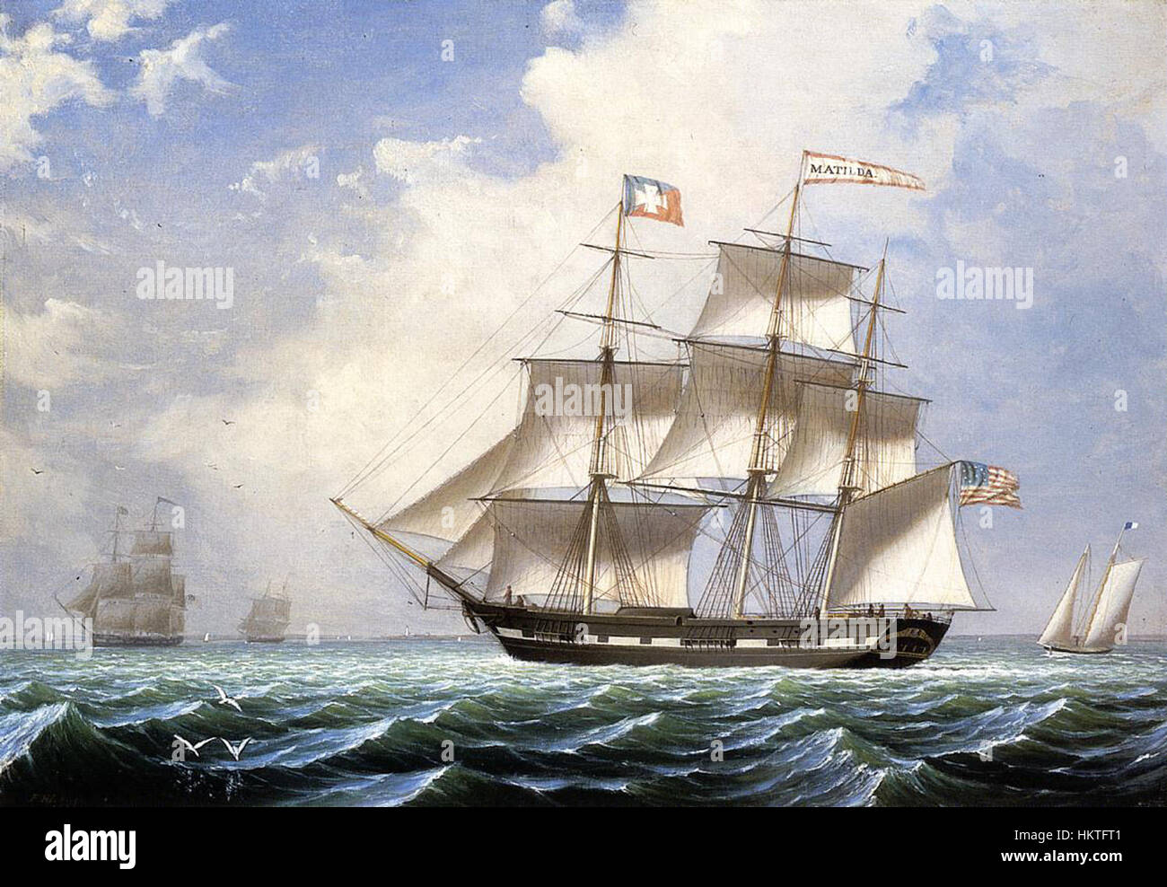 'The Matilda under Sail' by Fitz Hugh Lane depicts a sailing vessel ...